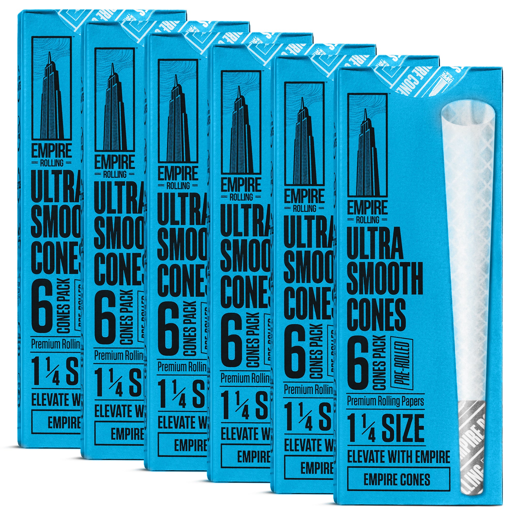 UltraSmooth Blue Cones – 6 Count | 1.25 Size Colored Pre-Rolled Cones