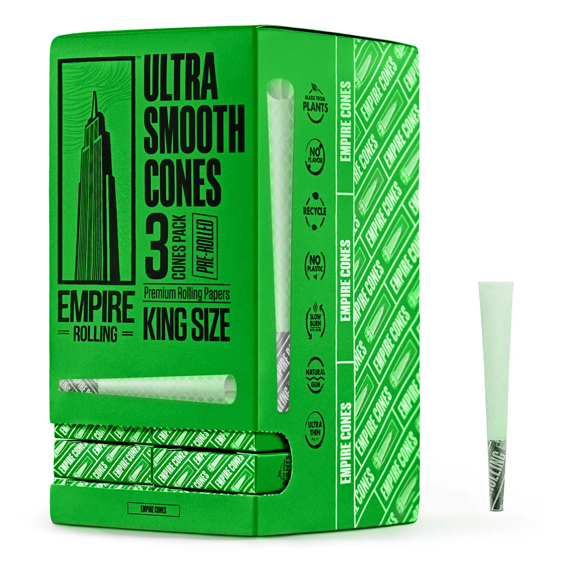 Ultra Smooth Green Cones – 3 Count | King Size Colored Pre-Rolled Cones
