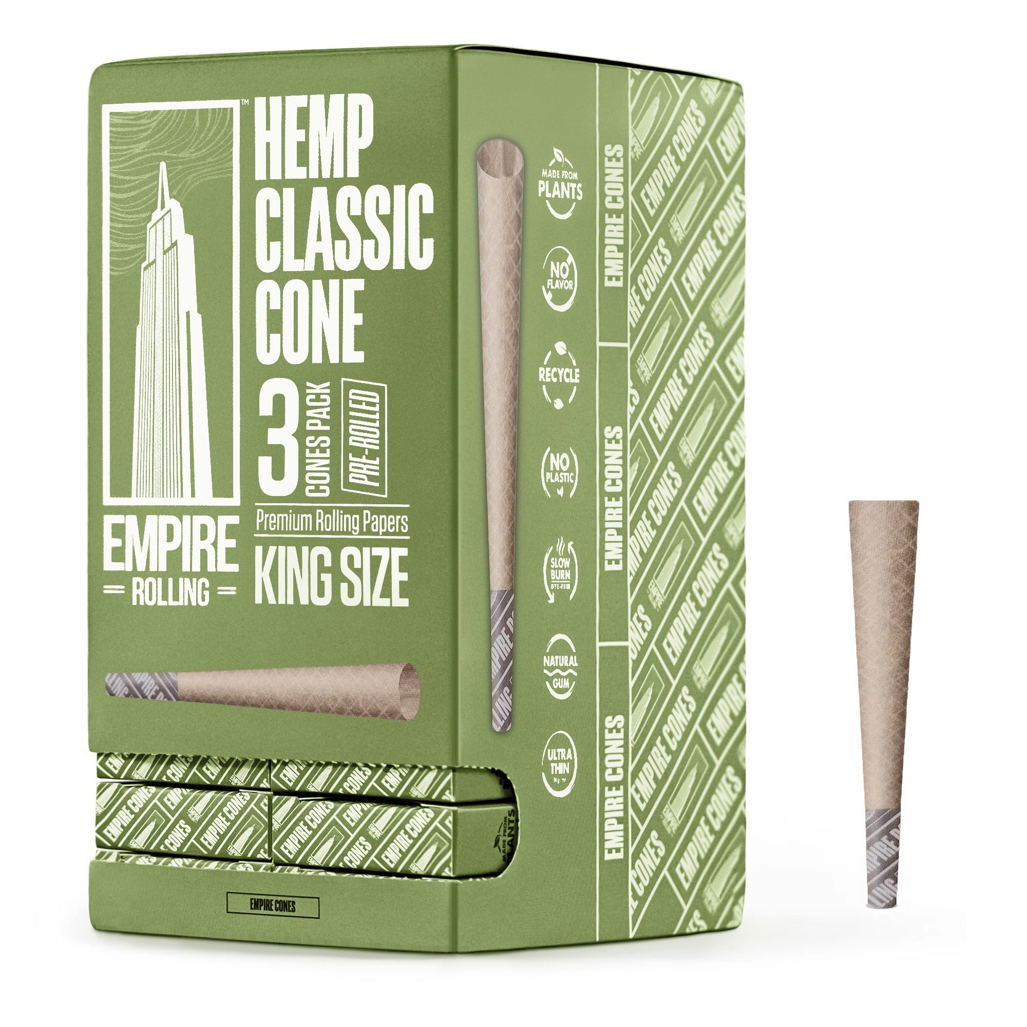 Ultra Smooth Hemp Cones – 3 Count King Size | Organic Pre-Rolled Papers