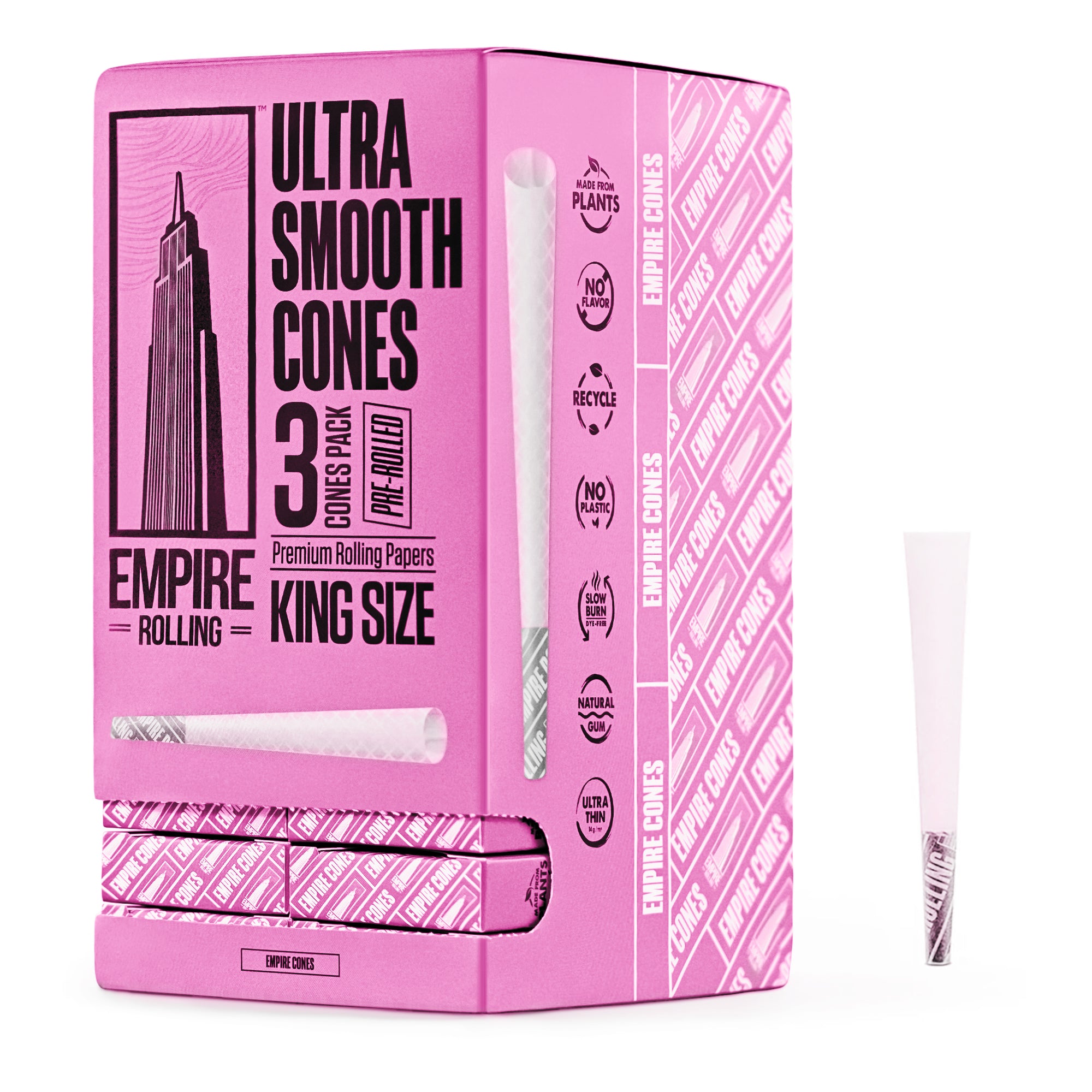 Ultra Smooth Pink Cones – 3 Count King Size | Stylish Pre-Rolled Papers