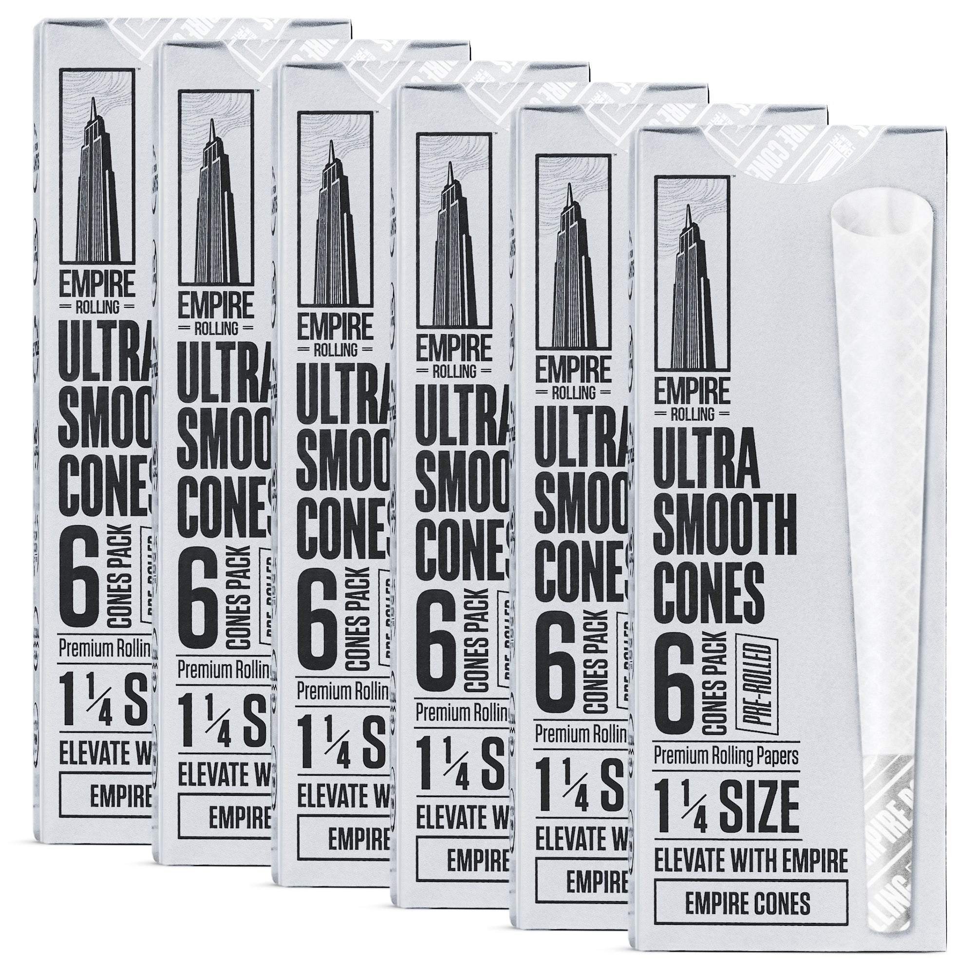 UltraSmooth White Cones – 6 Count | 1.25 Size Clean Pre-Rolled Cones